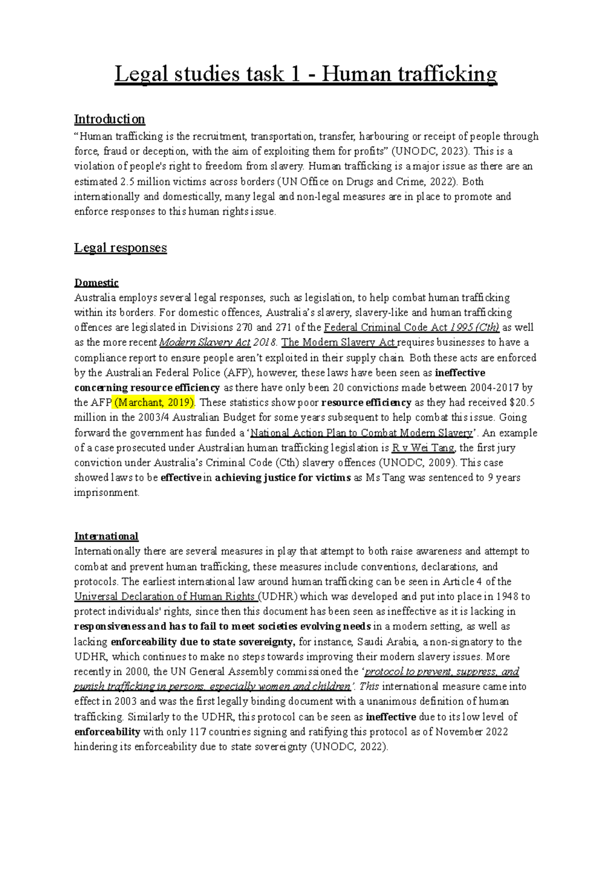 15/15 human trafficking - Legal studies task 1 - Human trafficking ...