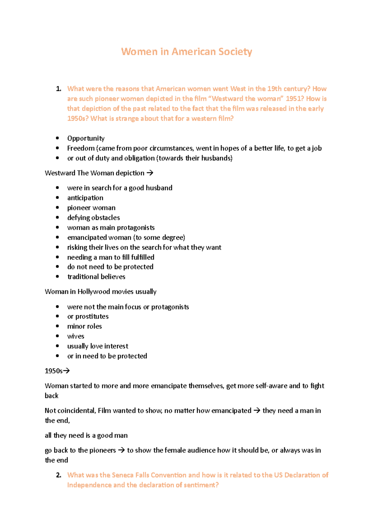 American Culture: History and Society Summary 1-6 - Women in American ...