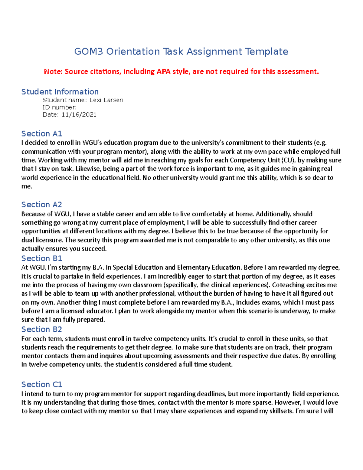 Orientation Task Template - GOM3 Orientation Task Assignment Template Note: Source citations ...