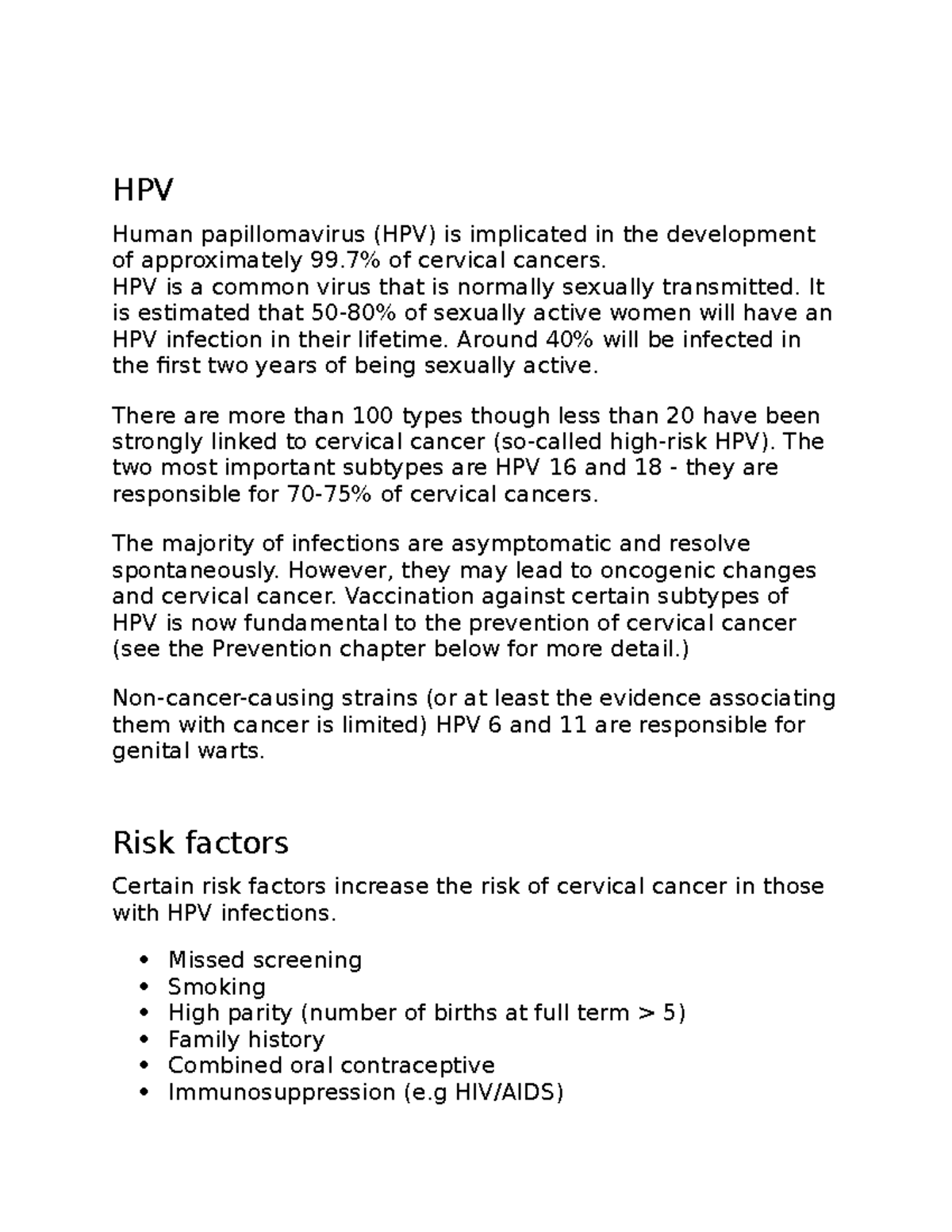 HPV in cervical cancer - Lecture notes 1 - HPV Human papillomavirus ...