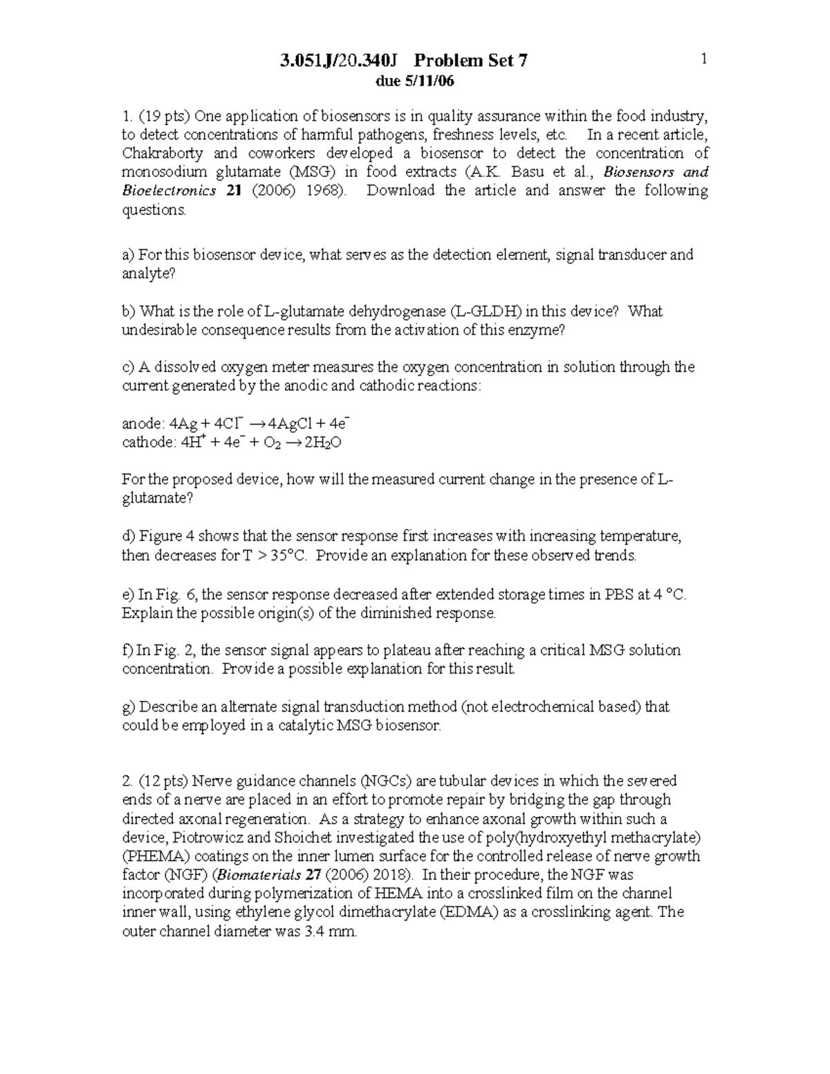 P7 Lecture Assignment Notes Due 511 19 Pts One Application Of Biosensors Is In Quality