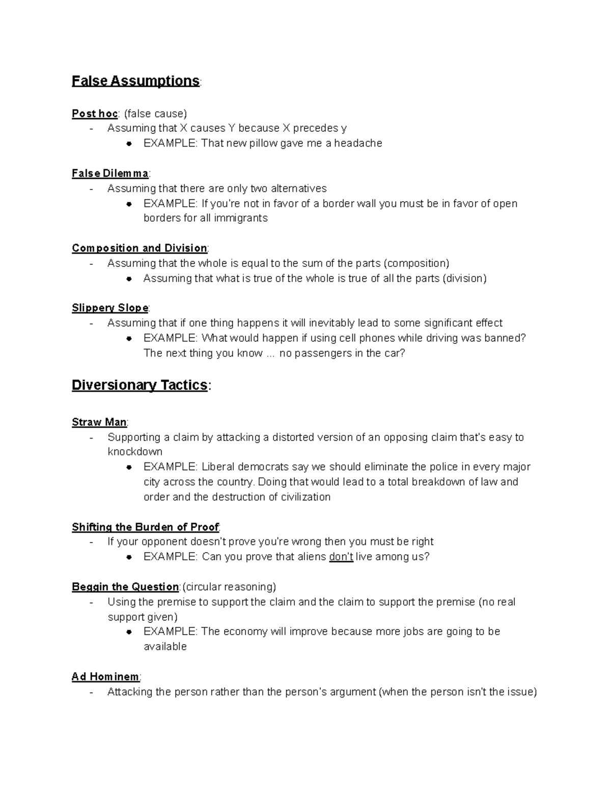 COM206 CH. 3 Fallacies - False Assumptions : Post hoc : (false cause ...