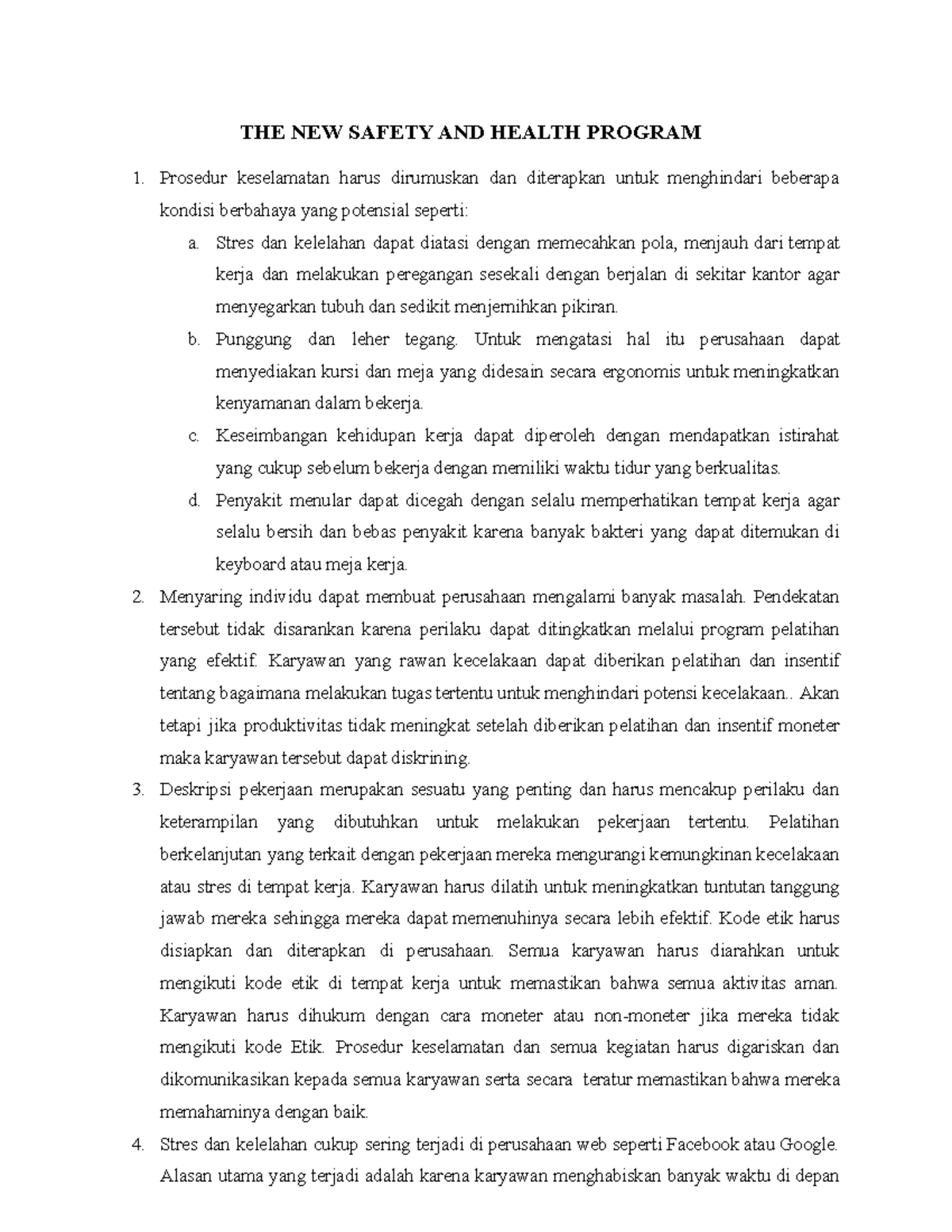 Kasus THE NEW Safety AND Health Program - THE NEW SAFETY AND HEALTH ...