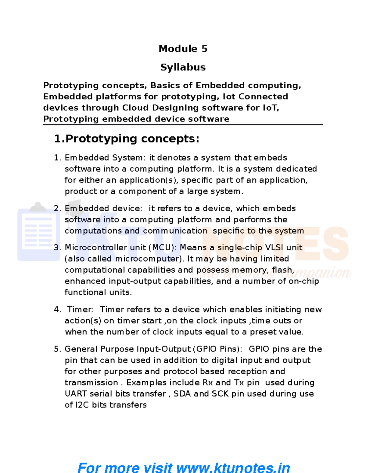 IOT-M5-Ktunotes - THIS IS FYI - Module 5 Syllabus Prototyping concepts ...