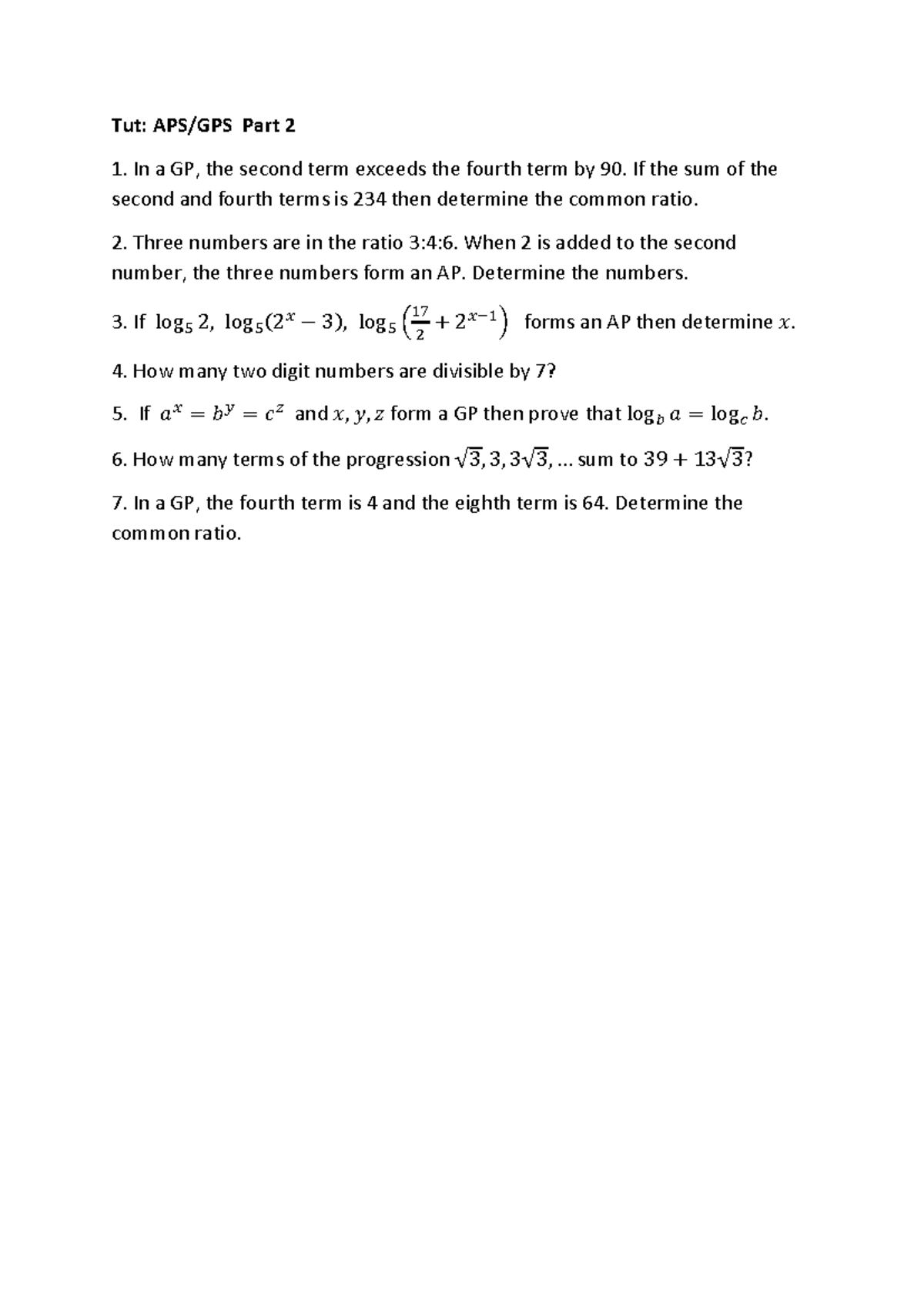 Tut ap gps 2 - Tutorial work - Tut: APS/GPS Part 2 In a GP, the second ...