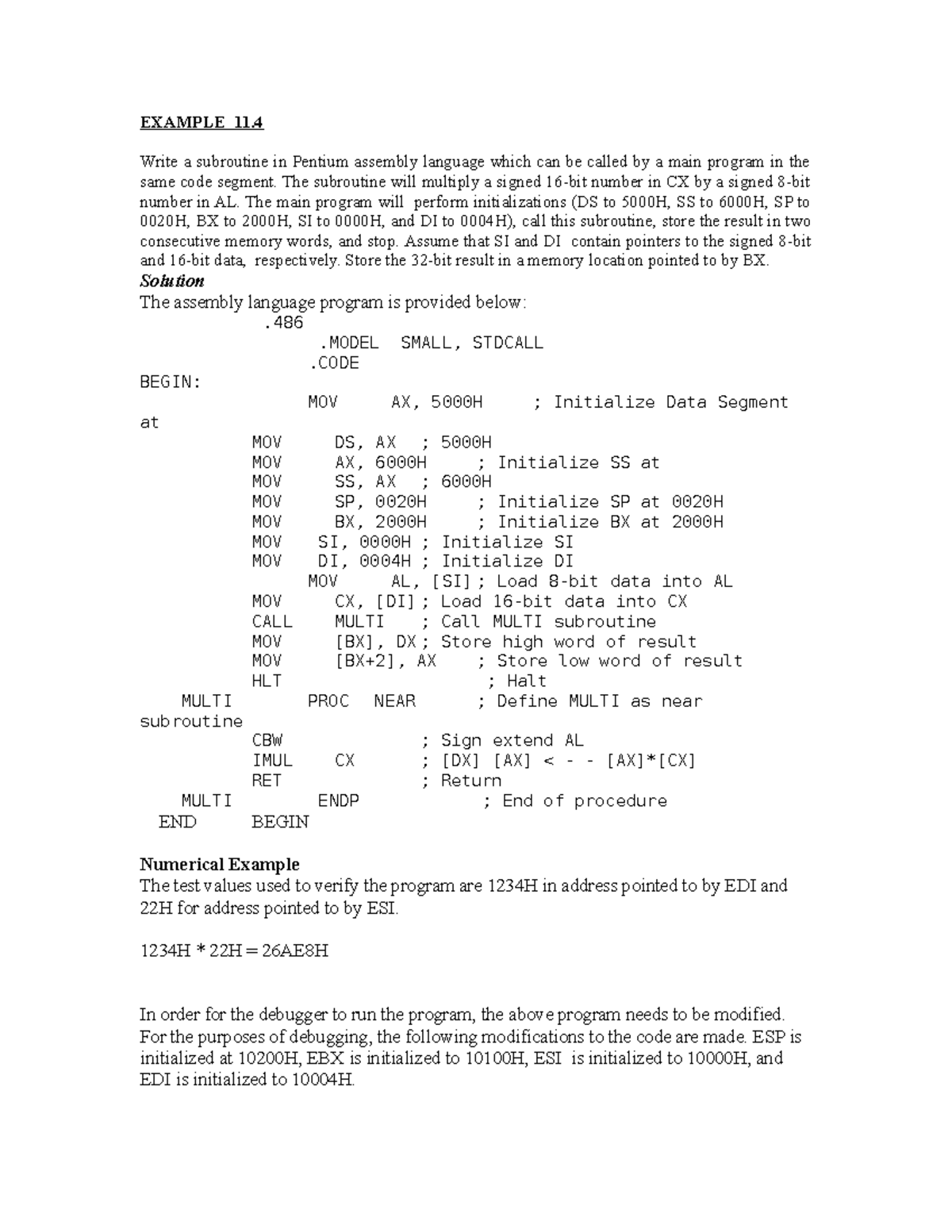 Ex11.4 - Solution - EXAMPLE 11. Write a subroutine in Pentium assembly ...
