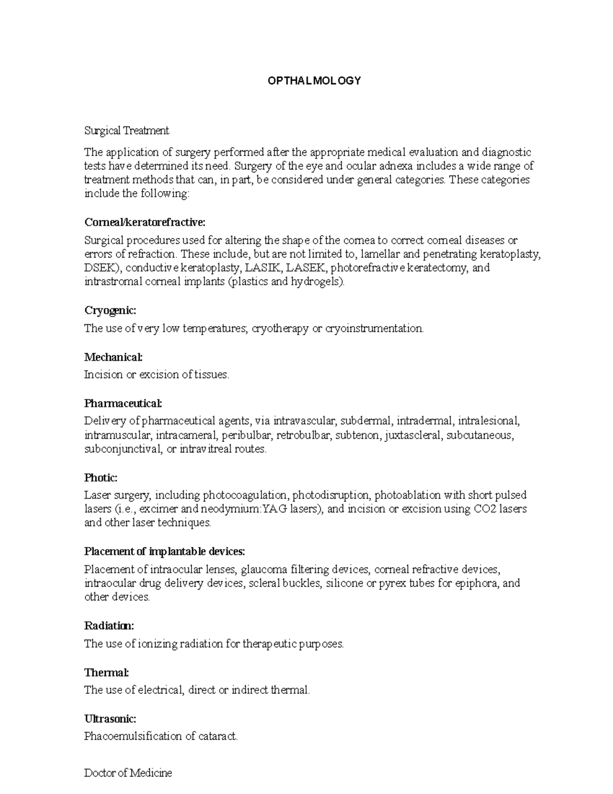 Opthalmology- lecture notes - Surgical Treatment The application of ...