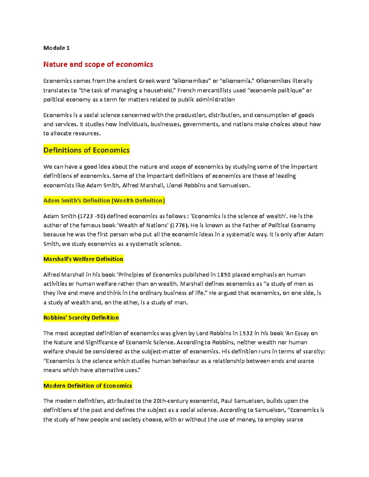 Module 1- nature and scope of economics - Module 1 Nature and scope of ...