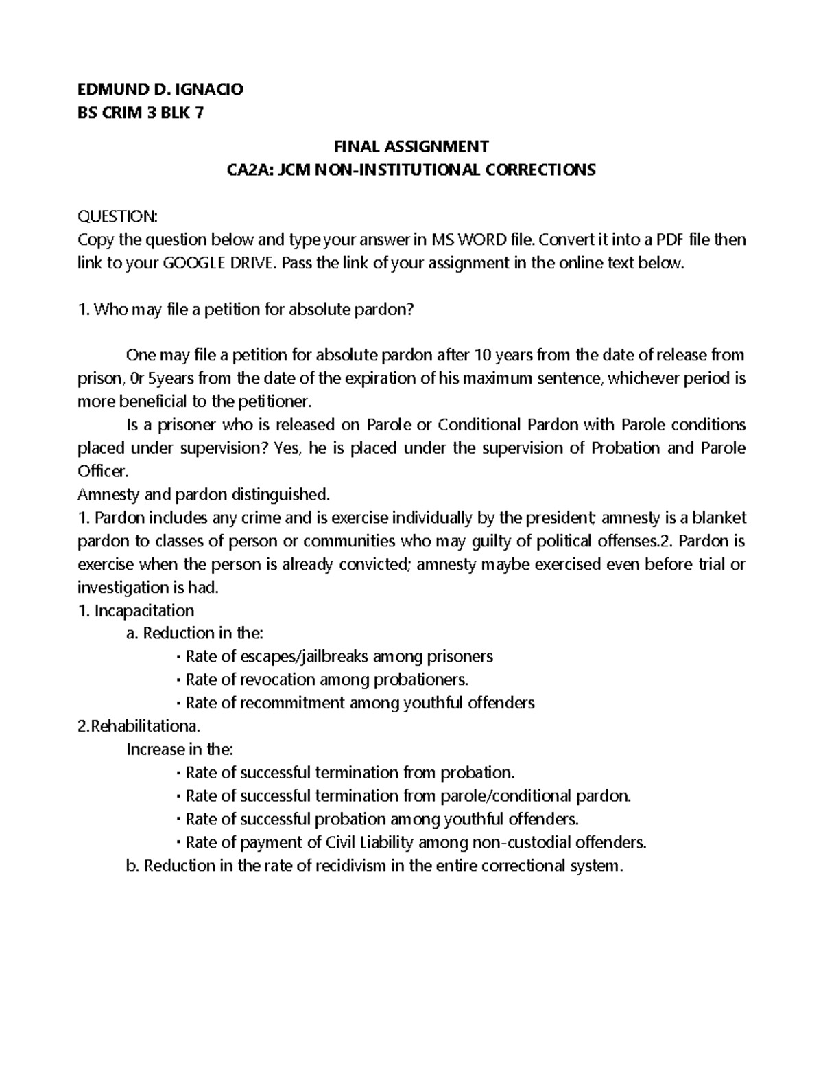 Ignacio Edmund CA2A JCM Final Assignment - EDMUND D. IGNACIO BS CRIM 3 BLK 7 FINAL ASSIGNMENT ...