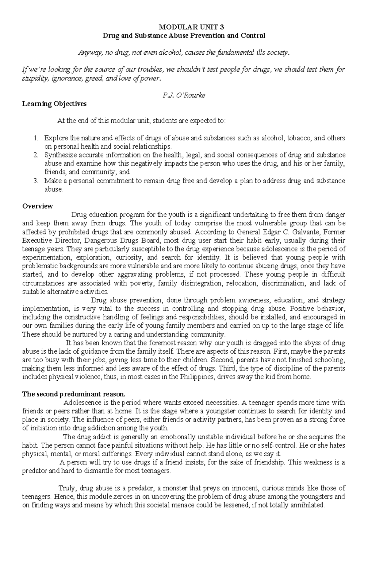 DRUG- Education-1 - nstp notes about drug education - MODULAR UNIT 3 ...