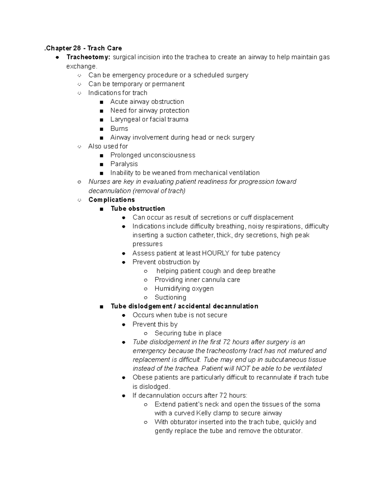 4th semester test 1 book notes - .Chapter 28 - Trach Care Tracheotomy ...