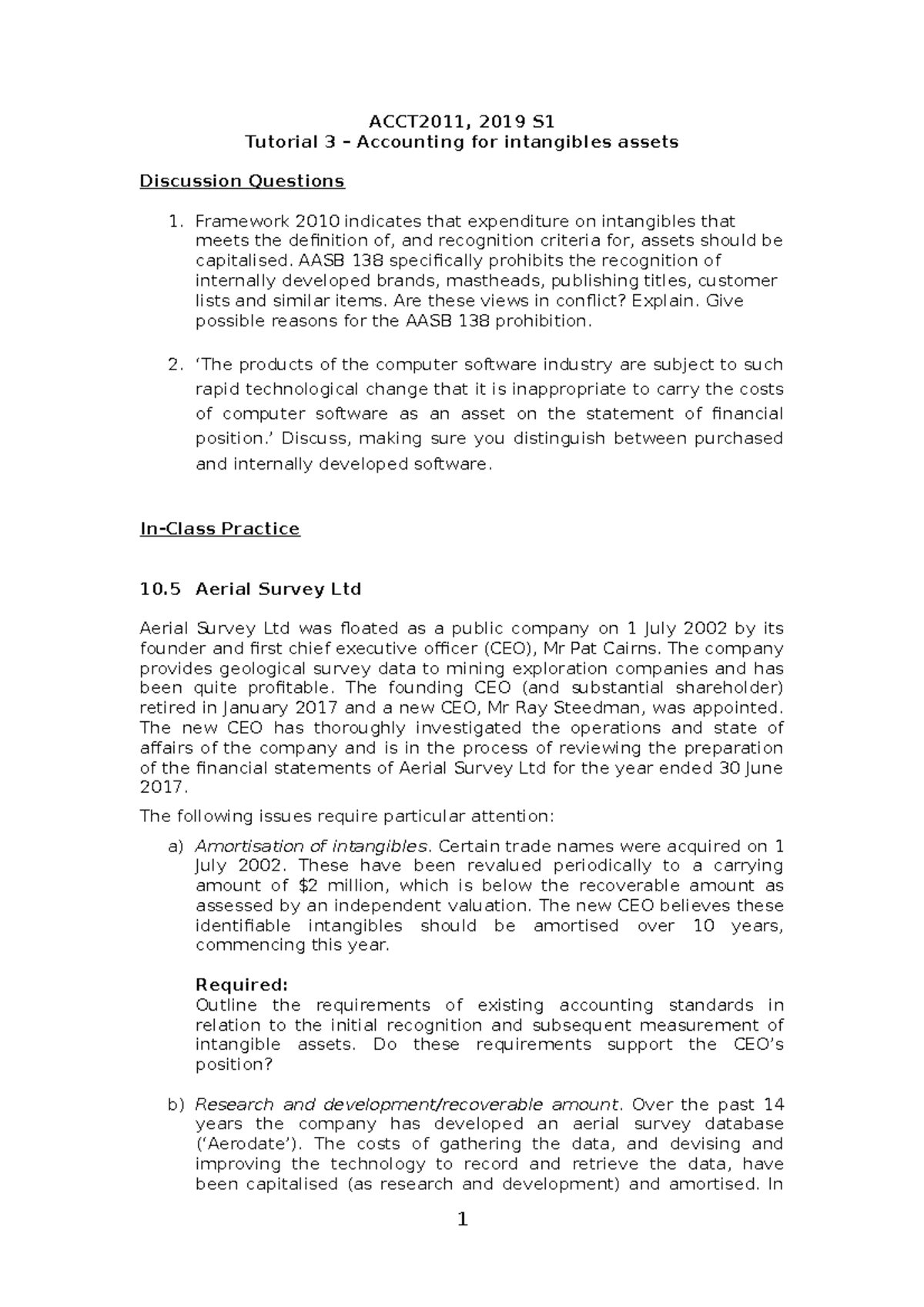 Tutorial 3 – Discussion Questions Intangibles S1 2019 - ACCT2011, 2019 ...
