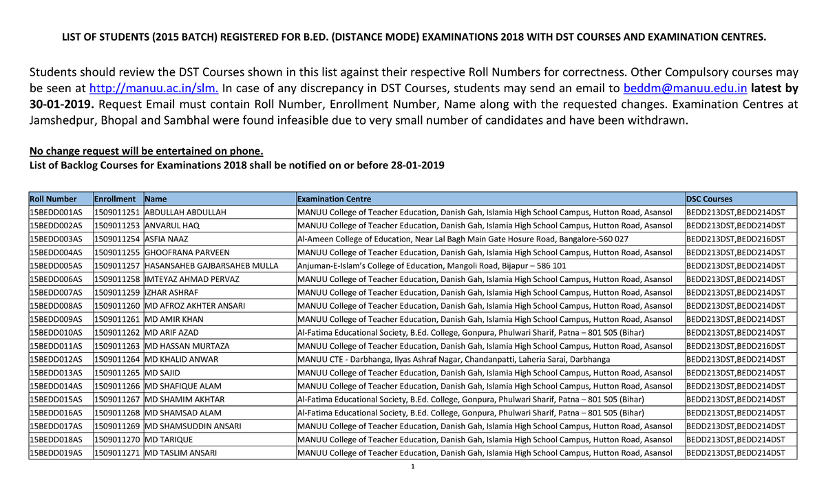 BED DM 2015 Registered Studenst - Students should review the DST ...