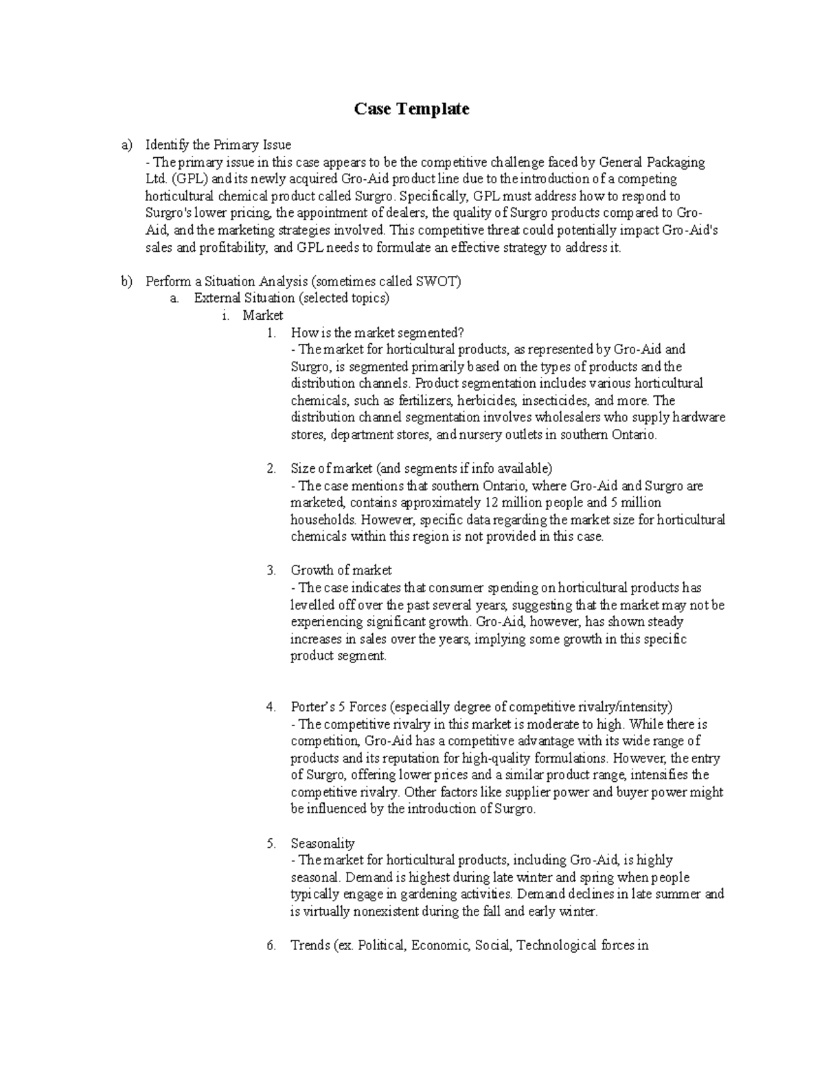 Case Analysis Template - Case Template a) Identify the Primary Issue ...
