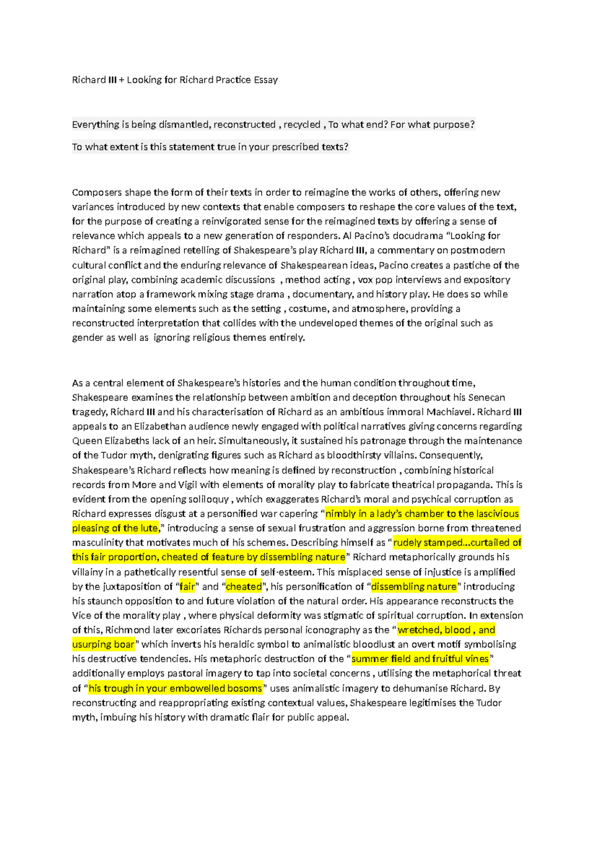 Richard III + Looking for Richard Practice Essay - Al Pacino’s ...