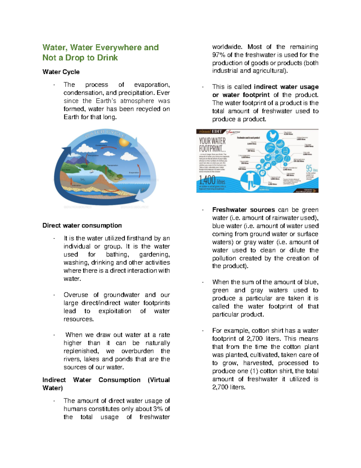 ENV SCI Water Everywhere and Not a Drop to Drink - Water, Water ...