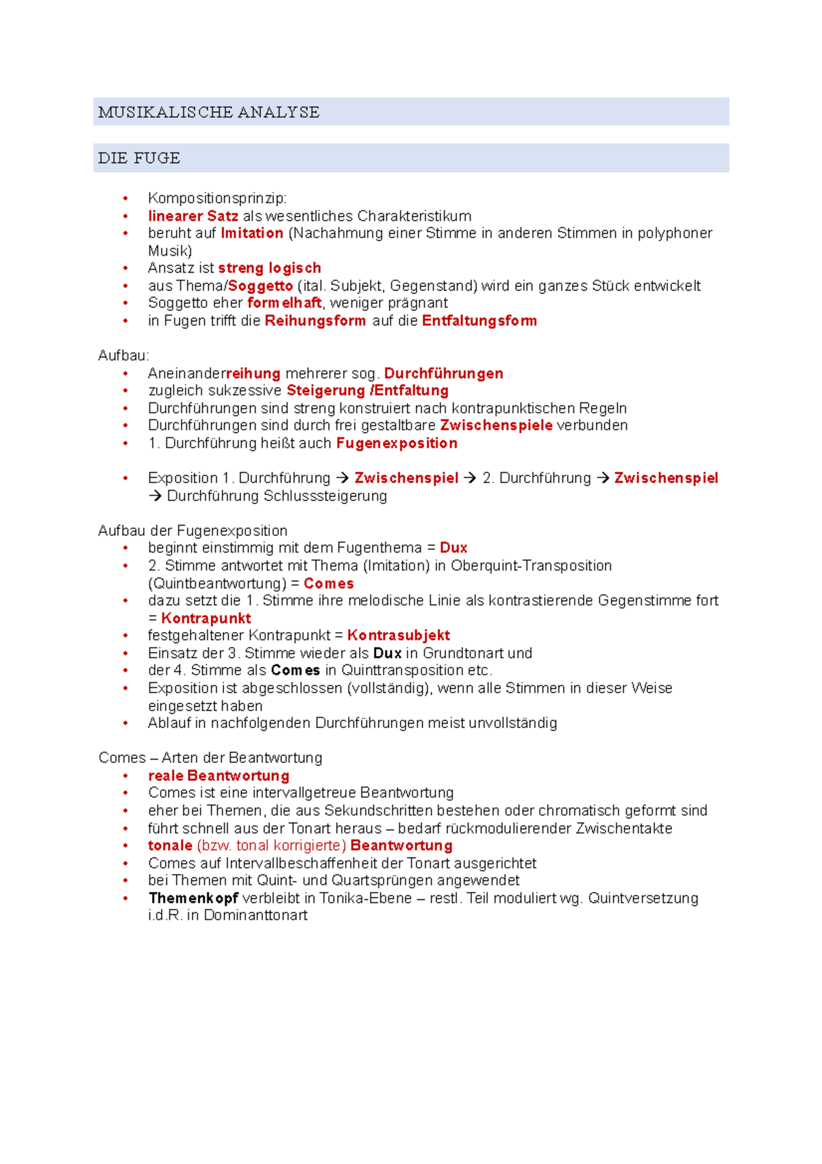 Musikalische Analyse - MUSIKALISCHE ANALYSE DIE FUGE ...