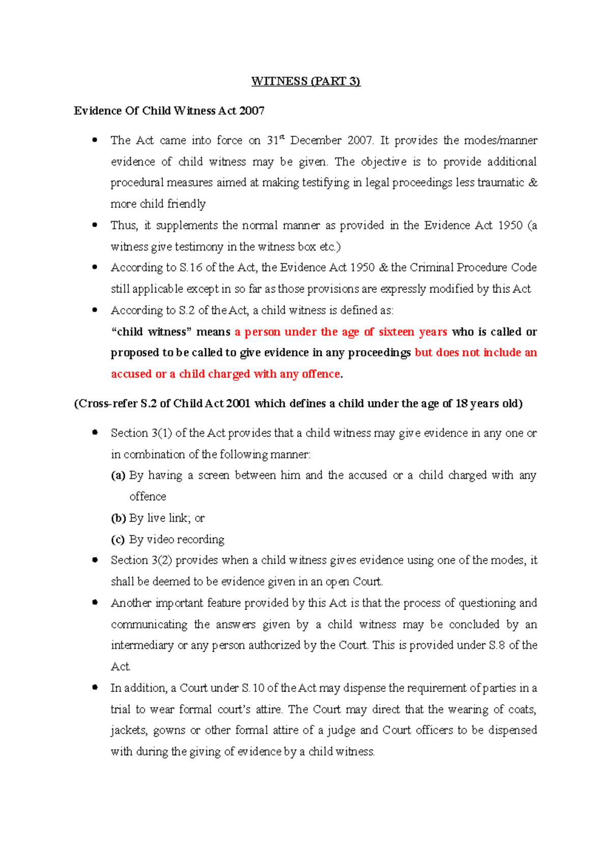 Part 3 of Witness Notes - WITNESS (PART 3) Evidence Of Child Witness ...