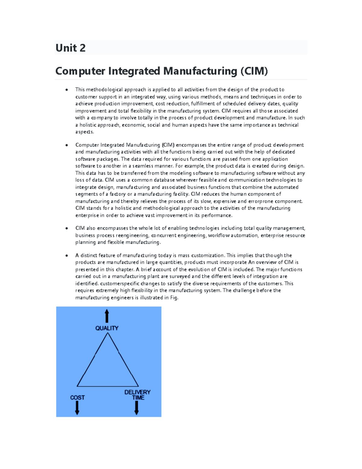 CIM Unit 2 - Summary COMPUTER INTEGRATED MANUFACTURING - Unit 2 ...