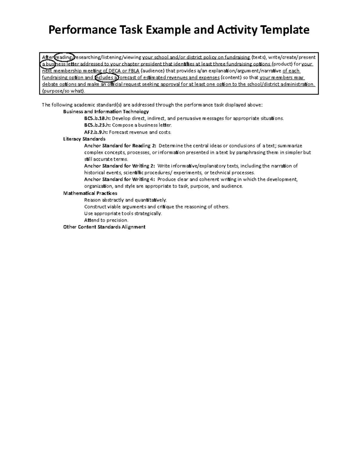 Performance Task Sample and Activity Template - Bachelor of Science in ...