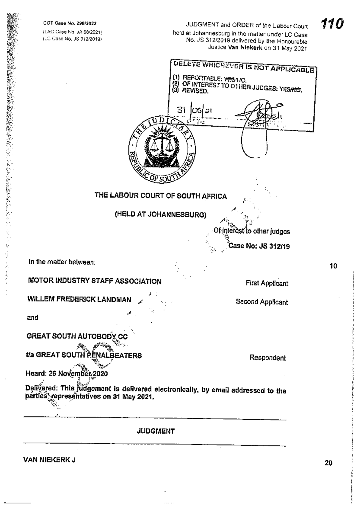 Motor Industry Staff Association and Another - Labour Court - LAWP3LL ...
