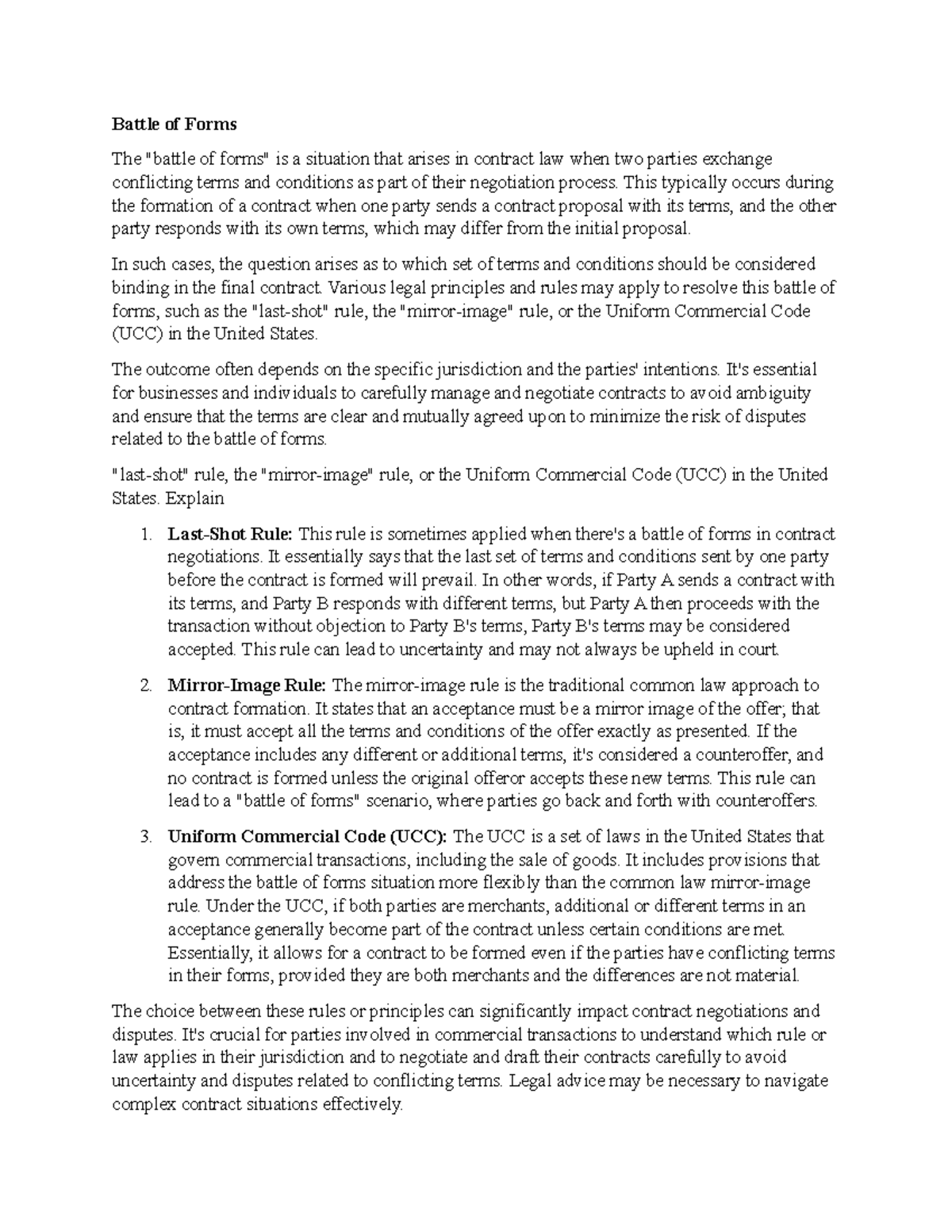 Battle of Forms - Battle of Forms The "battle of forms" is a situation ...