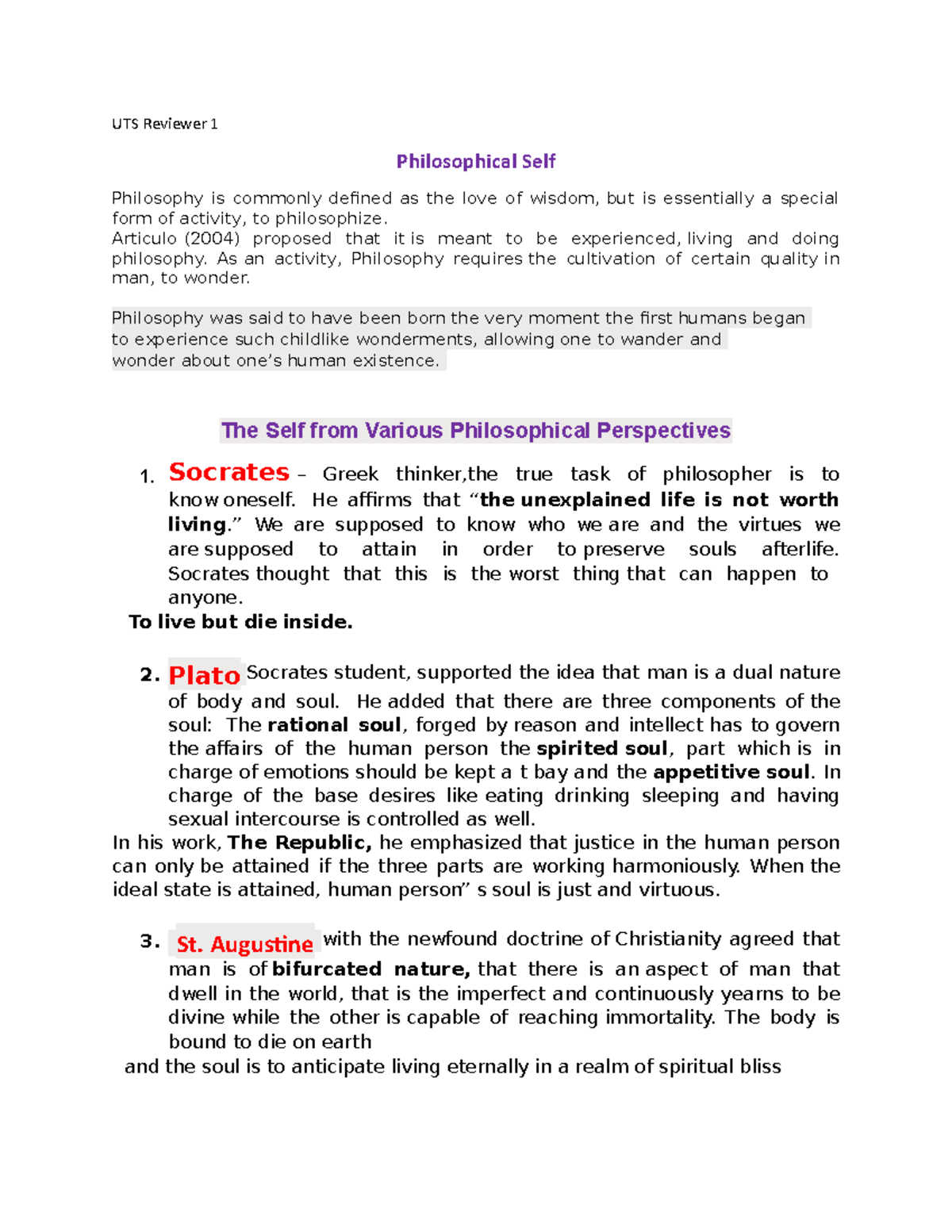 The Philosophical Self - UTS Reviewer 1 Philosophical Self Philosophy ...