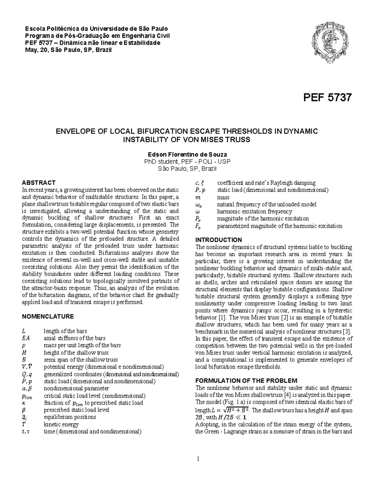 Envelope OF Local Bifurcation Escape Thresholds IN Dynamic Instability ...