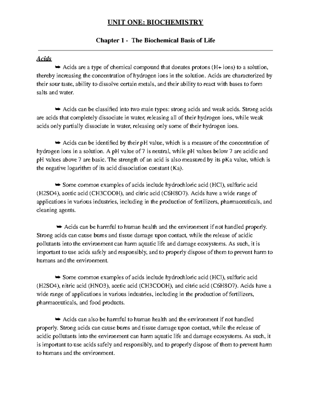Biochemistry Chapter 1 Section 2 Pt 4 - UNIT ONE: BIOCHEMISTRY Chapter ...