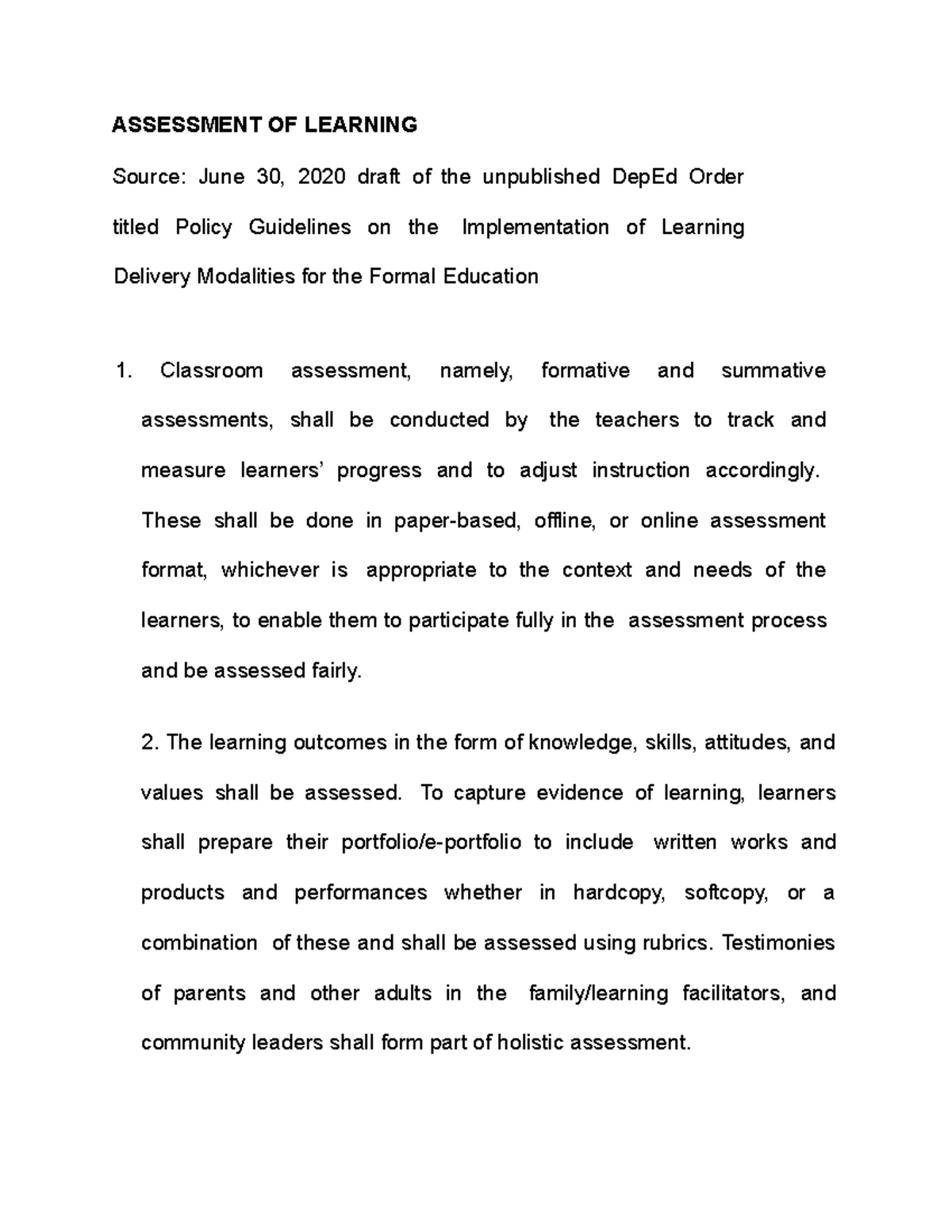 Assessment OF Learning AND Deped Orders - ASSESSMENT OF LEARNING Source ...