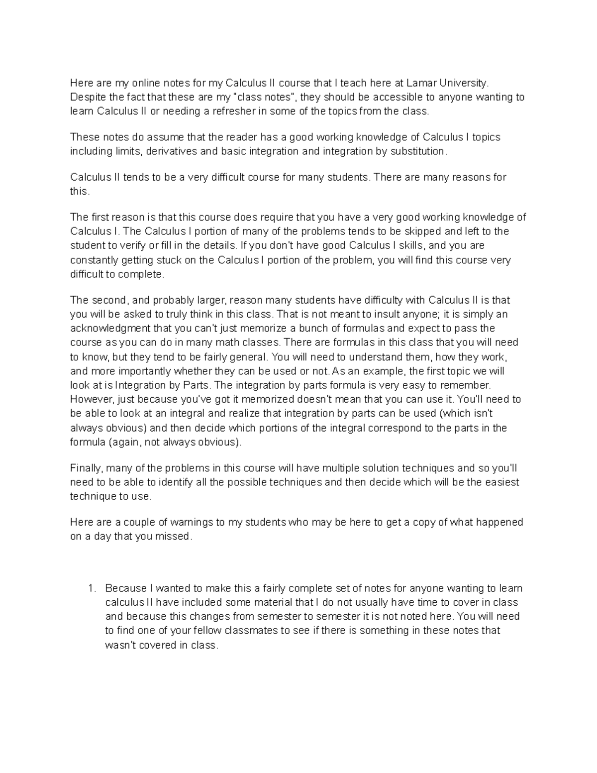 Introduction Calculus 2 Notes - Here are my online notes for my ...