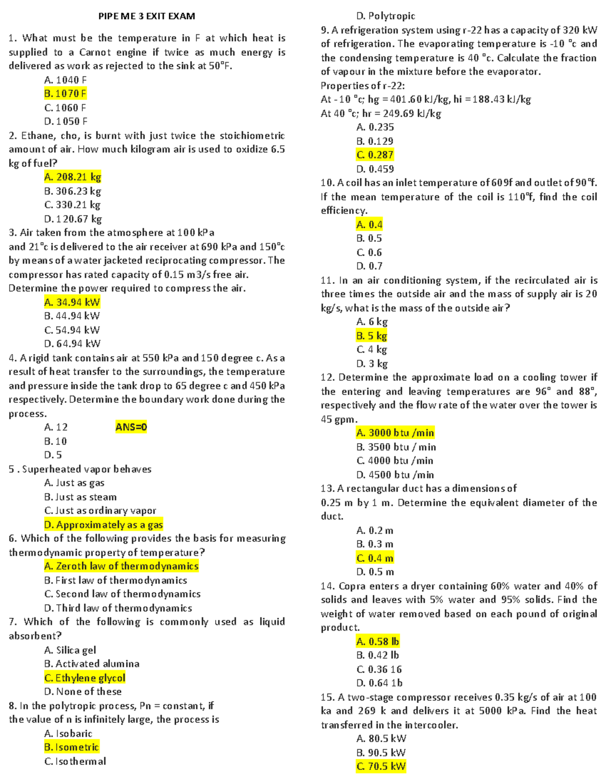 Pipe ME Exit Exam 3 - Exit Exam for ME - PIPE ME 3 EXIT EXAM What must ...