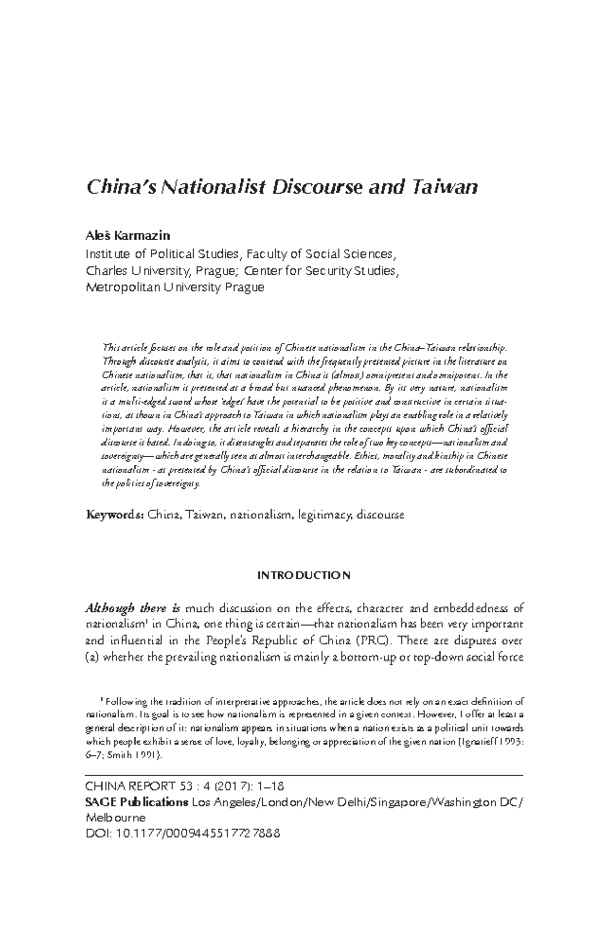 Karmazin, A. Chinas nationalist discourse and Taiwan - China’s ...