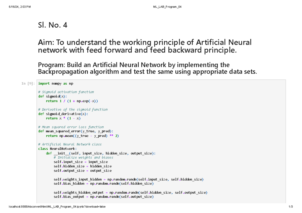ML LAB Program 04 - it is helpful - Sl. No. 4 Aim: To understand the ...