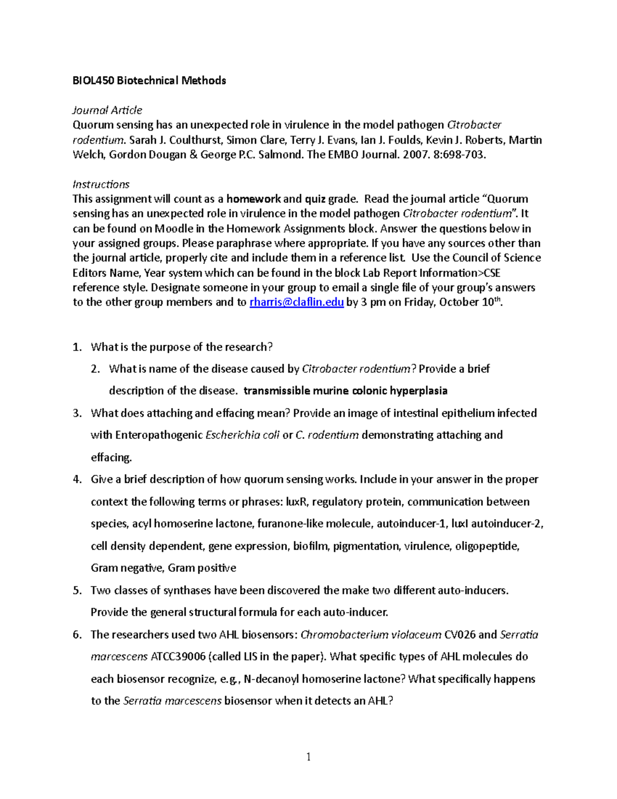 Quorum Sensing HW Assignment - BIOL450 Biotechnical Methods Journal ...
