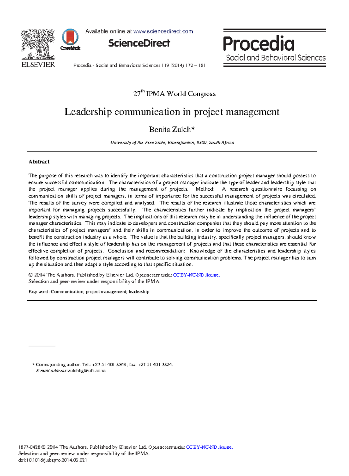 Journal 2 - Procedia - Social and Behavioral Sciences 119 ( 2014 ) 172 ...