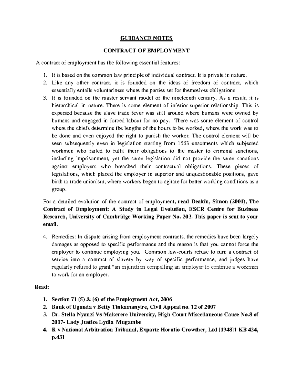 Contract OF Employment - GUIDANCE NOTES CONTRACT OF EMPLOYMENT A ...