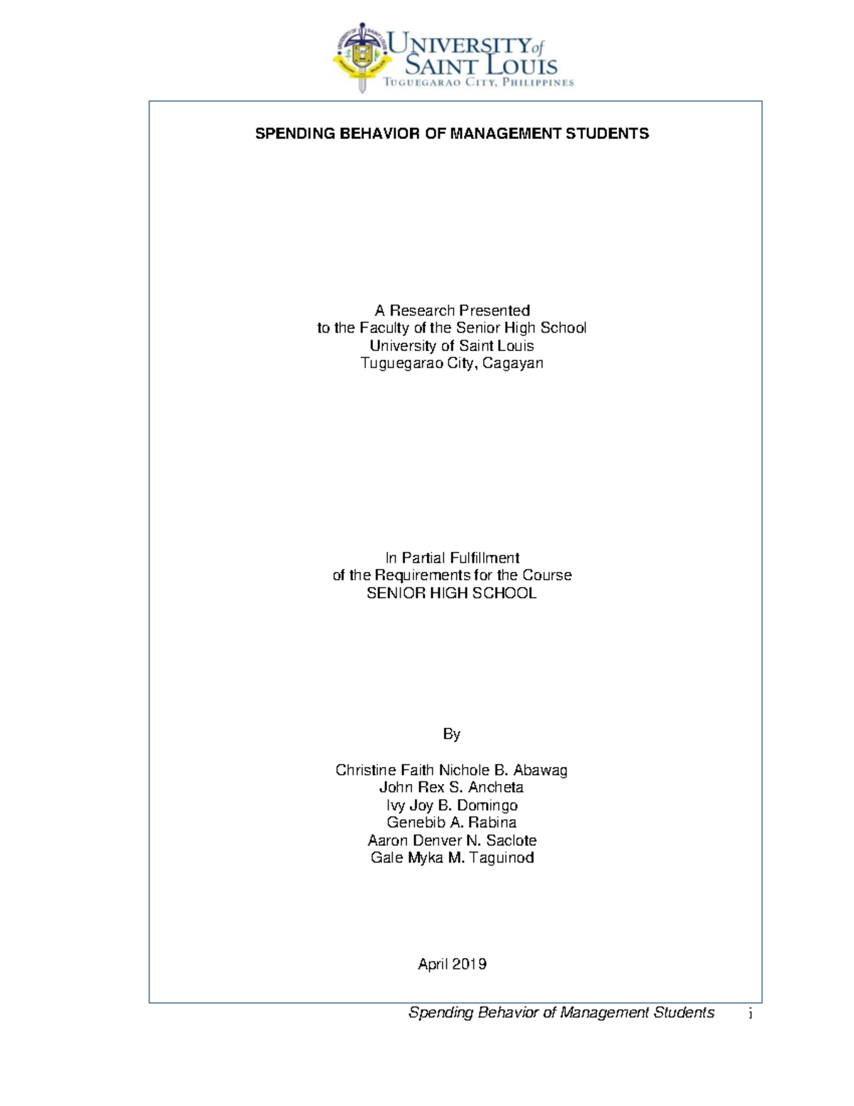 Spending Behavior of Management Students - Abawag John Rex S. Ancheta ...