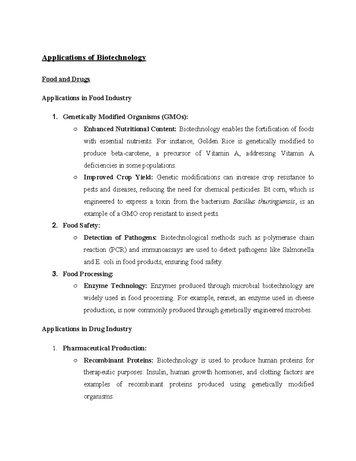Applications of Biotechnology - Genetically Modified Organisms (GMOs ...