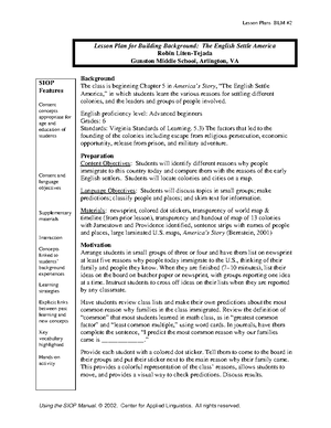 SIOP Science Cell Parts lesson - Lesson Plans BLM # Lesson Plan for ...