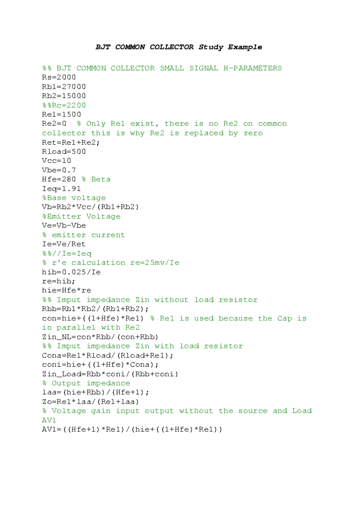 Common Collector Example - BJT COMMON COLLECTOR Study Example %% BJT ...