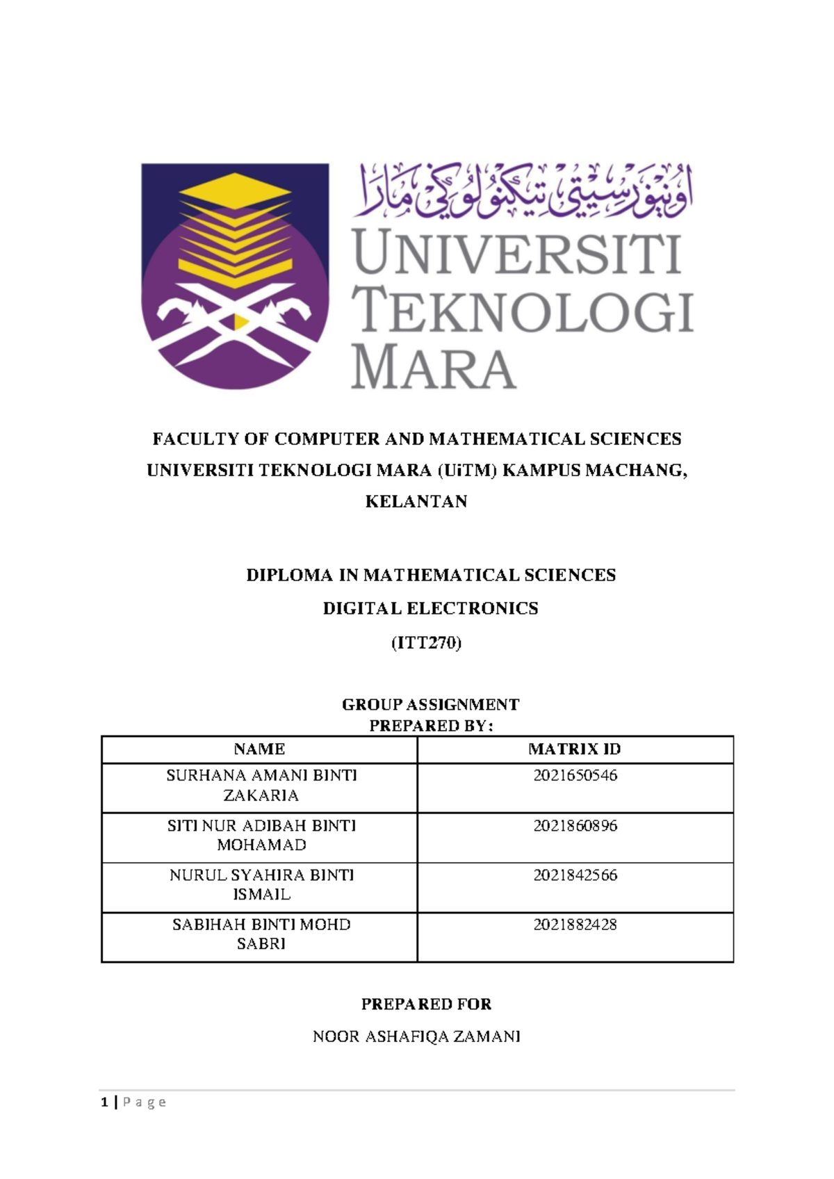 ASSIGNMENT ITT20 - FACULTY OF COMPUTER AND MATHEMATICAL SCIENCES UNIVERSITI TEKNOLOGI MARA (UiTM ...