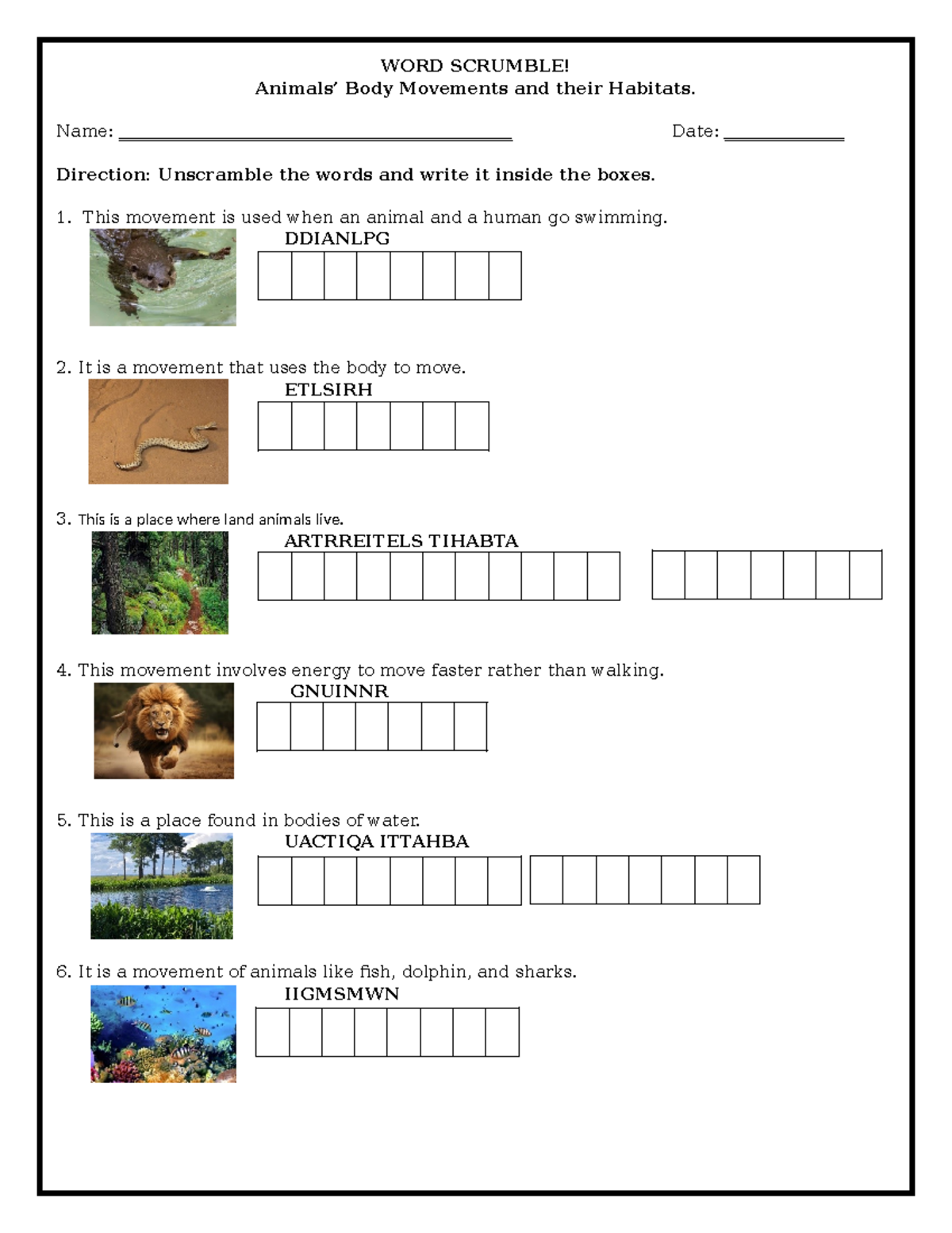 WORD Scrumble - WORD SCRUMBLE! Animals’ Body Movements and their ...