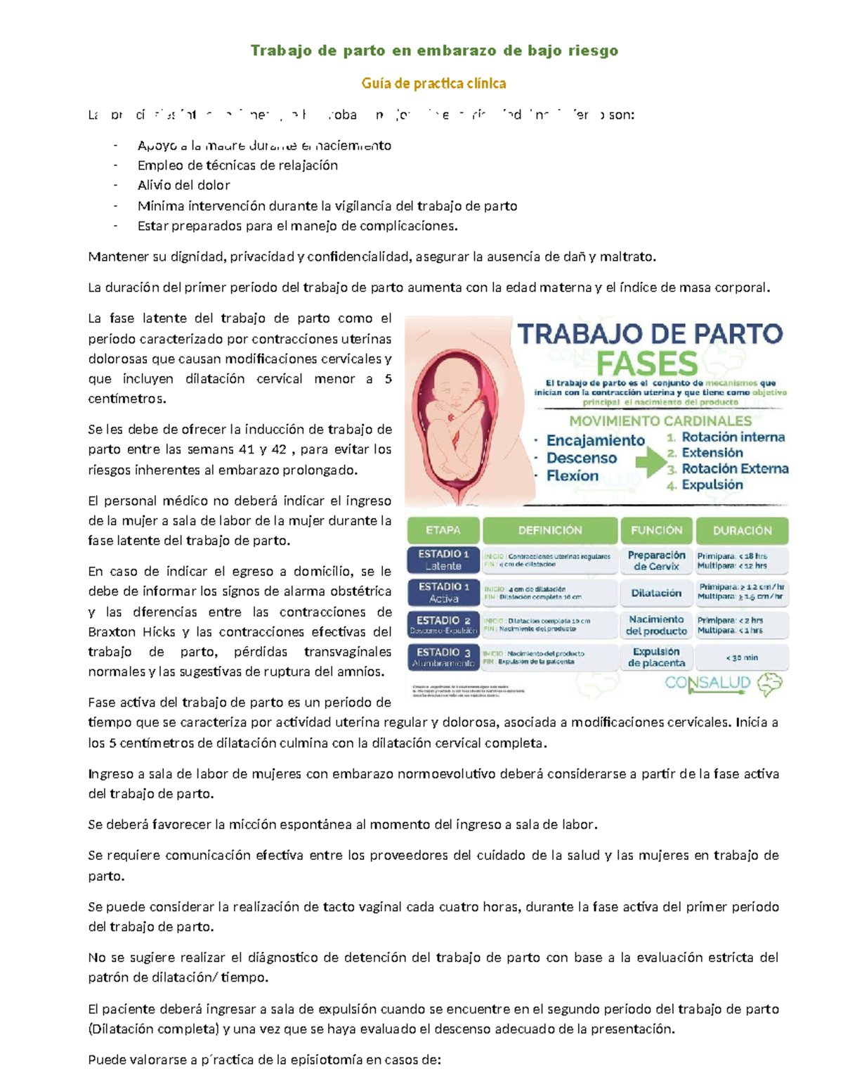 Primer parcial obstetricia - Trabajo de parto en embarazo de bajo ...