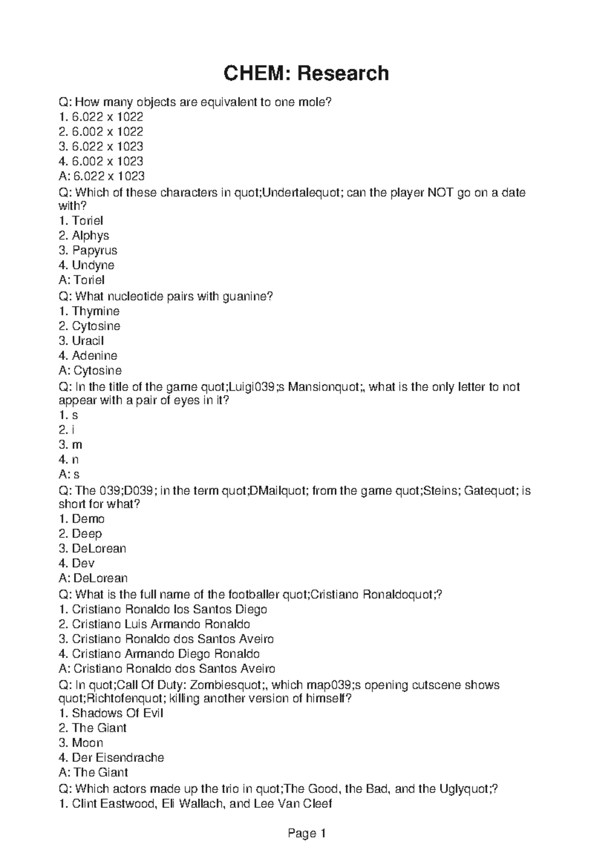 CHEM115 Progress Report 2 - CHEM: Research Q: How many objects are ...