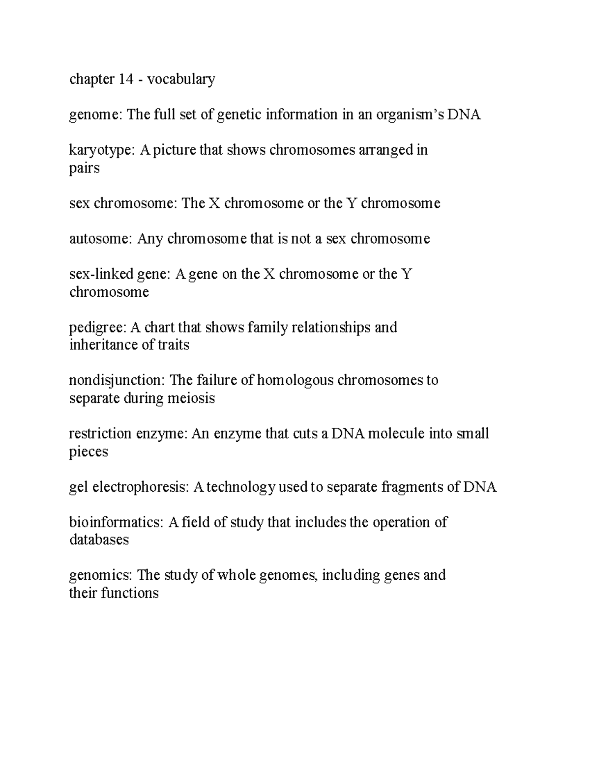 Chapter 14 - Study Guide - chapter 14 - vocabulary genome: The full set ...