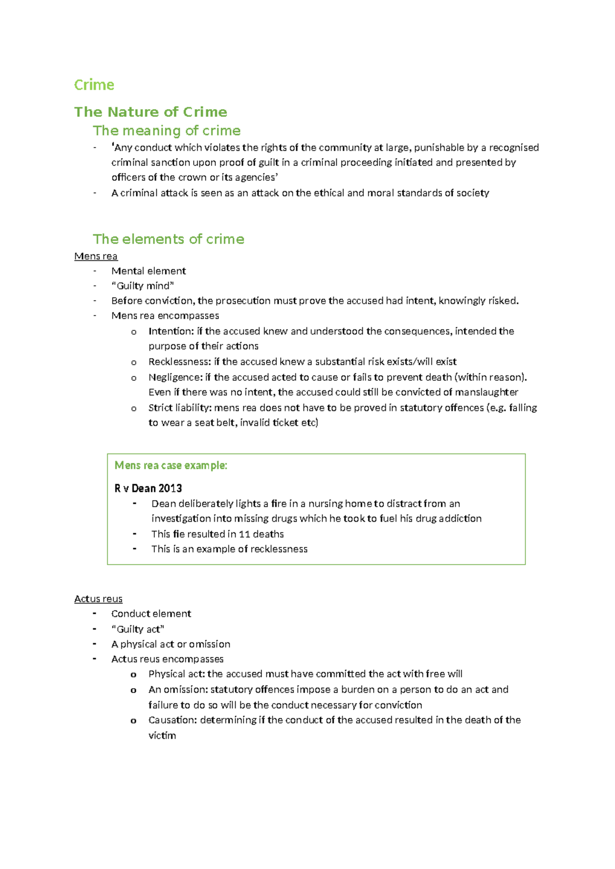 Topic 2 - Crime - Crime The Nature of Crime The meaning of crime - ‘Any ...