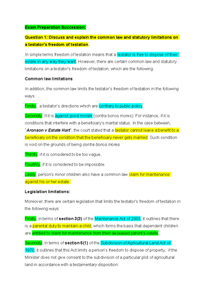 Law of Succession Notes - LAW OF SUCCESSION Semester 1 Introduction ...