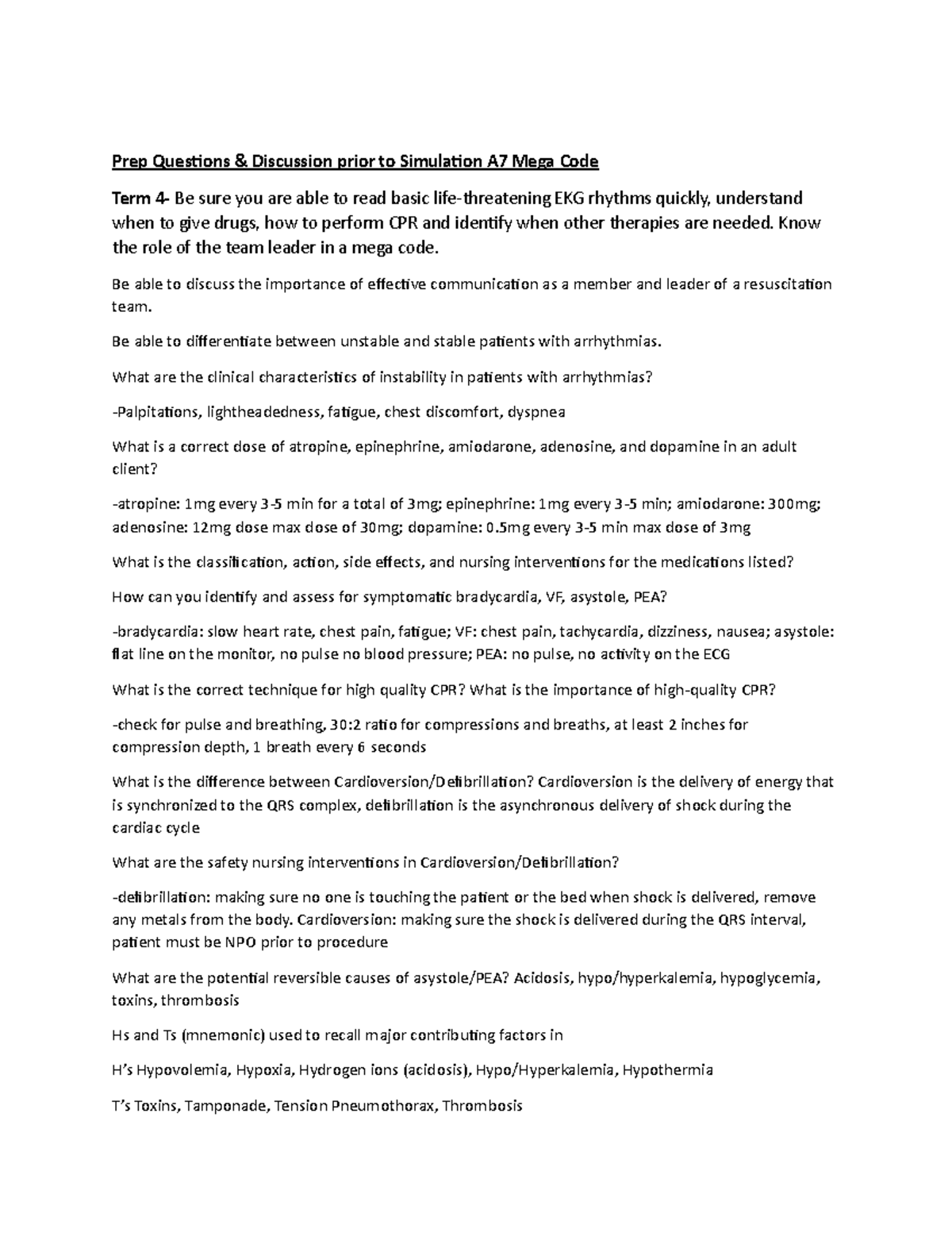 Term 4 Prep Questions Mega Code A7 - Prep Questions & Discussion prior to Simulation A7 Mega ...