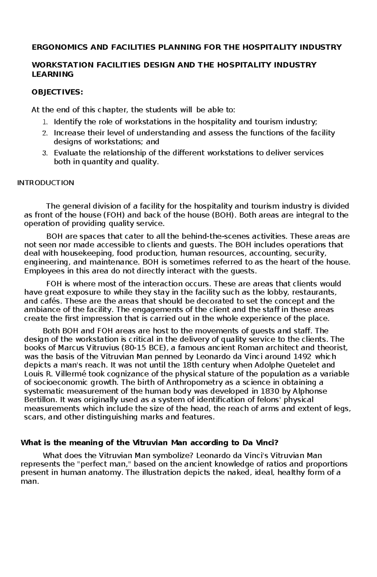 workstation facilities design and the hospitality industry - ERGONOMICS ...